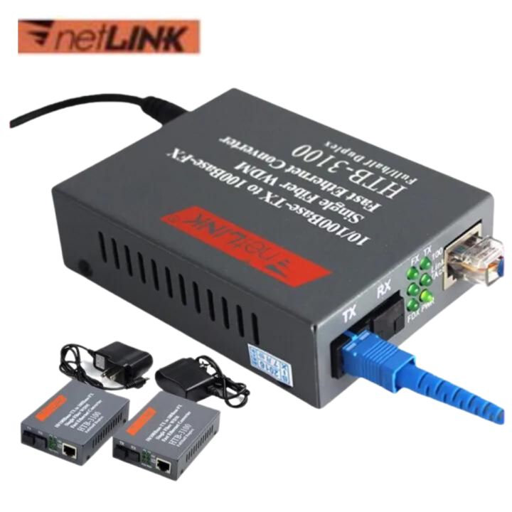 HTB3100 Fiber Optic NetLink A+B HTB-3100 25KM Single Mode Media Converter RJ45 10/100Mbps ...