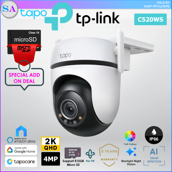 TP-Link Tapo C520WS 2K QHD CCTV Pan Tilt AI Outdoor Home WiFi Network ...