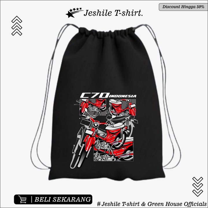 Tas Tali Serut Hitam Motif Pecinta Motor C70 By Jeshile T-Shirt | Lazada Indonesia