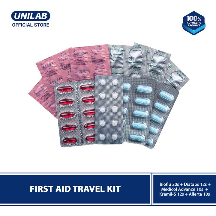 FIRST AID TRAVEL KIT: Bioflu 20s, Medicol Advance 400mg 10s, Diatabs ...