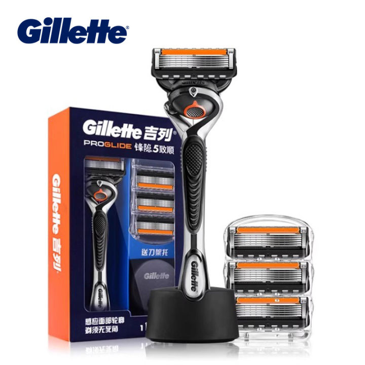 Gillette Fusion 5 Razor 1 handle 4 razor heads 1 stand Sharp Men's ...