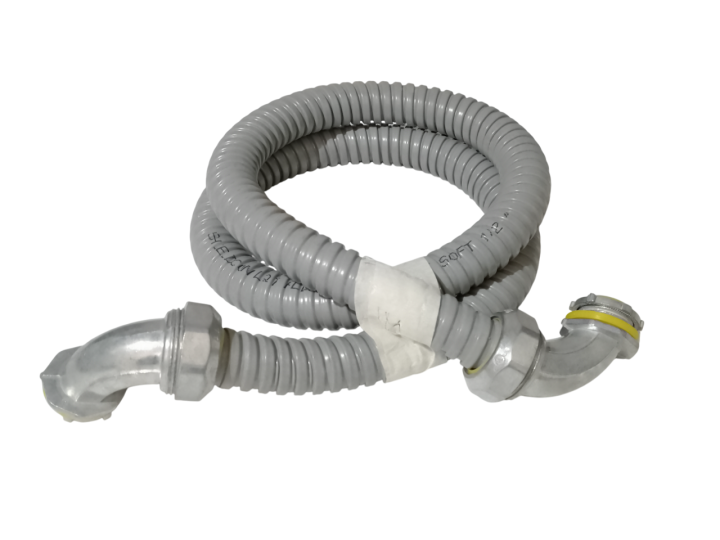 ELECTRICAL CONDUIT HOSE with RIGHT ANGLE METAL LIQUID TIGHT CONNECTOR ...