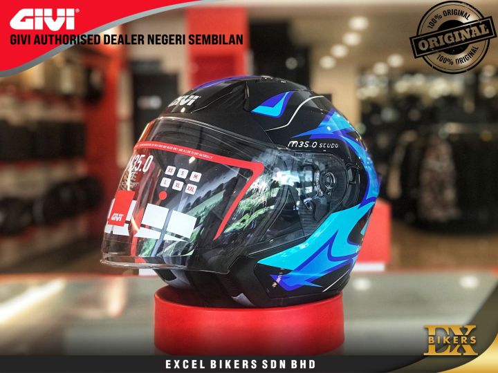 GIVI HELMET M35.0 TORCH BLACK/BLUE /OPEN FACE HELMET / MOTORCYCLE ...