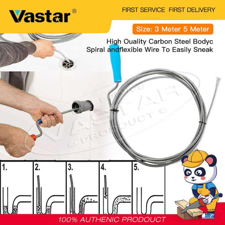 Vastar 1 Pcs 5M Clog Free Spring Set Spiral Pipe Cleaning Rod Sink ...