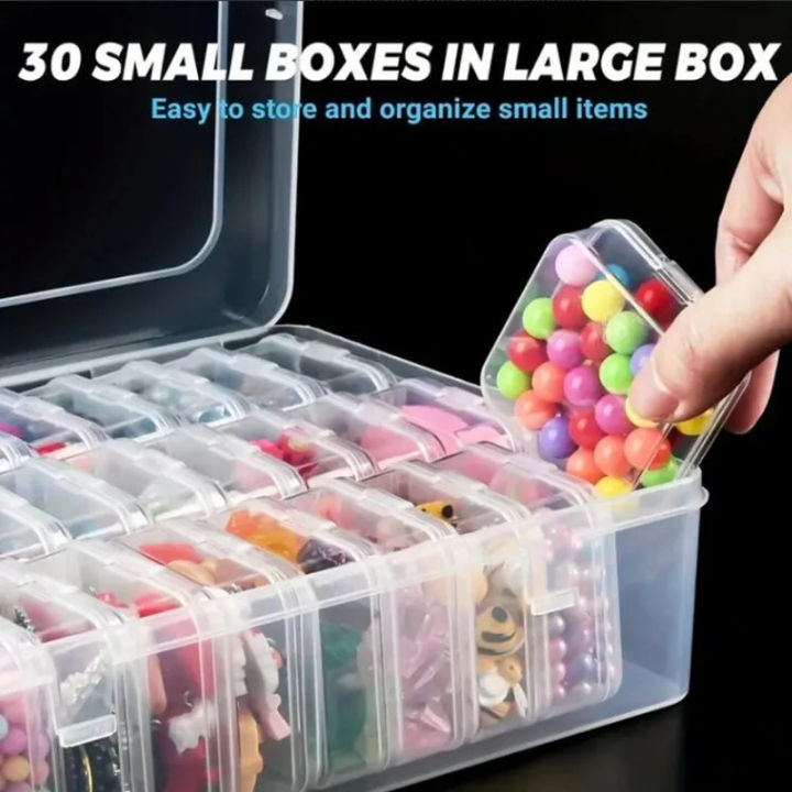 Small 30 Grids Diamond Clear Plastic Jewelry Craft Storage Container ...