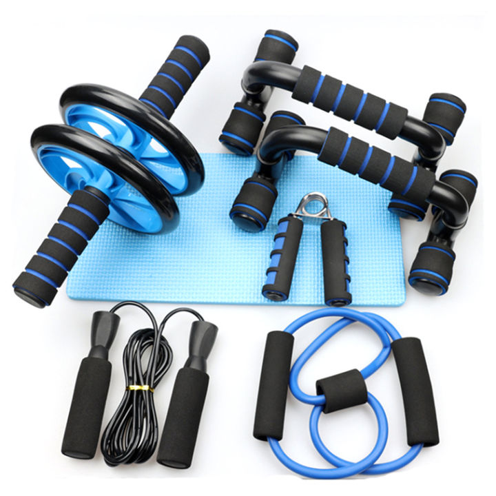 Paket Alat Gym Fitness AB Roller Push Up Bar Jump Rope Hand Gripper ...