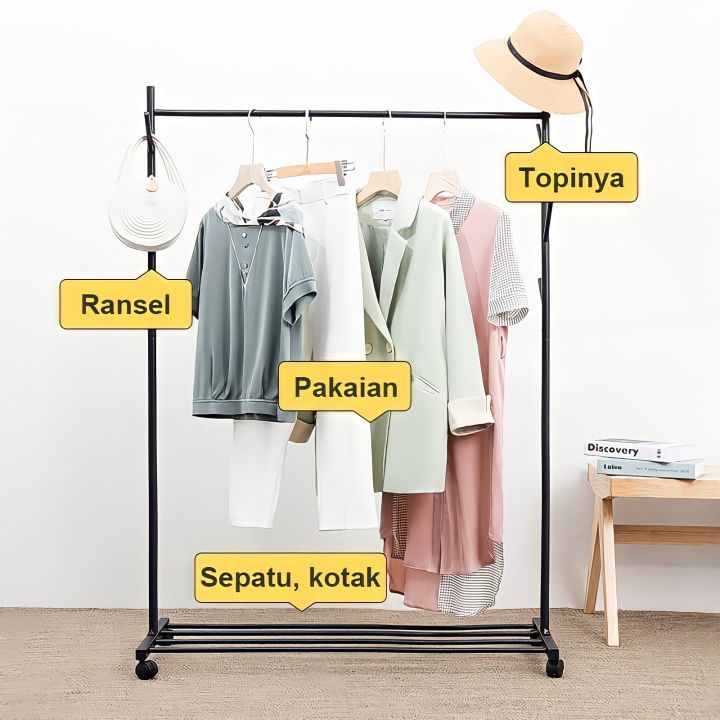 Stand Hanger Rak gantungan baju Mantel Berdiri dengan Roda Gantungan ...