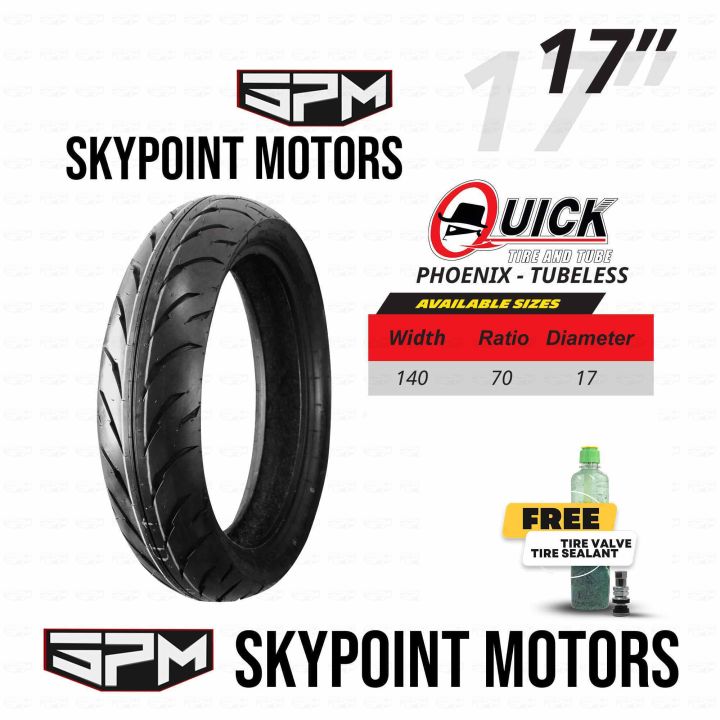 QUICK TUBELESS TIRE FOR MOTORCYCLE 140/70-17 (WITH FREE SEALANT AND ...