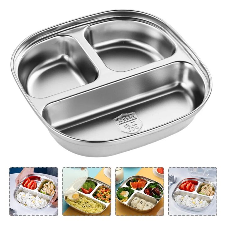 Plate Plates Divided Steel Tray Stainless Food Dinner Trays Compartment ...