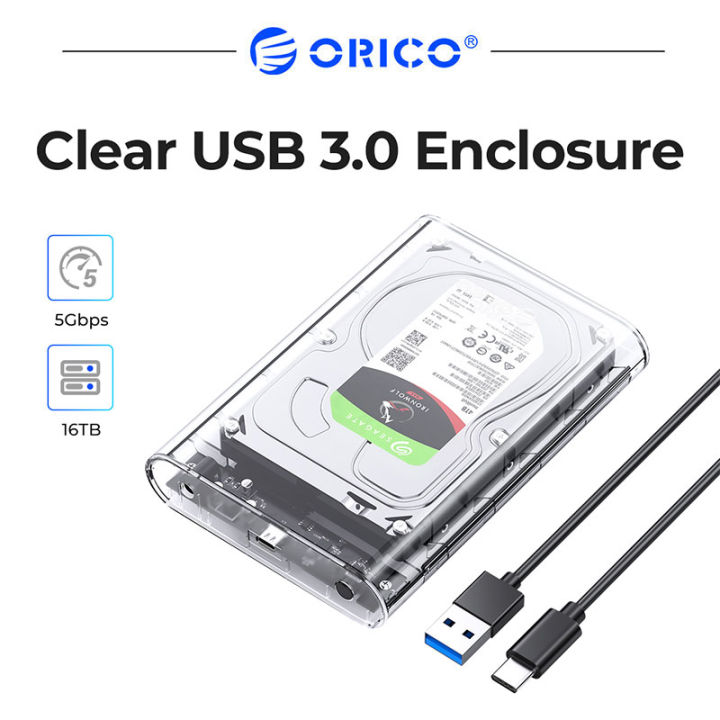 ORICO Transparent HDD Enclosure Case for 2.5 3.5 HDD SSD SATA to USB 3. ...