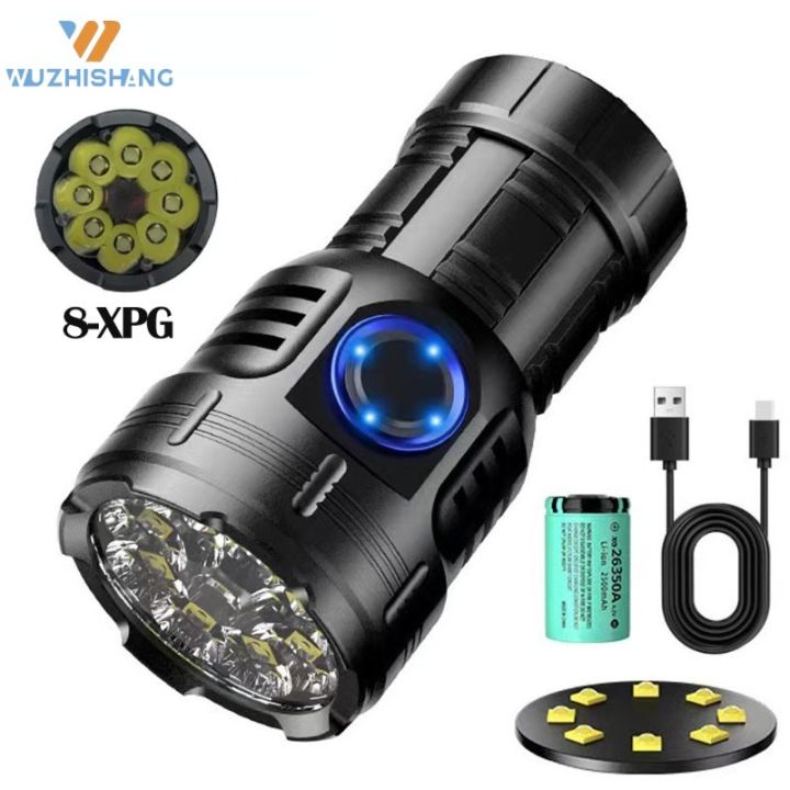 8 XPG LED Mini Flashlight 4500mah Powerful C-type Rechargeable 26350 ...