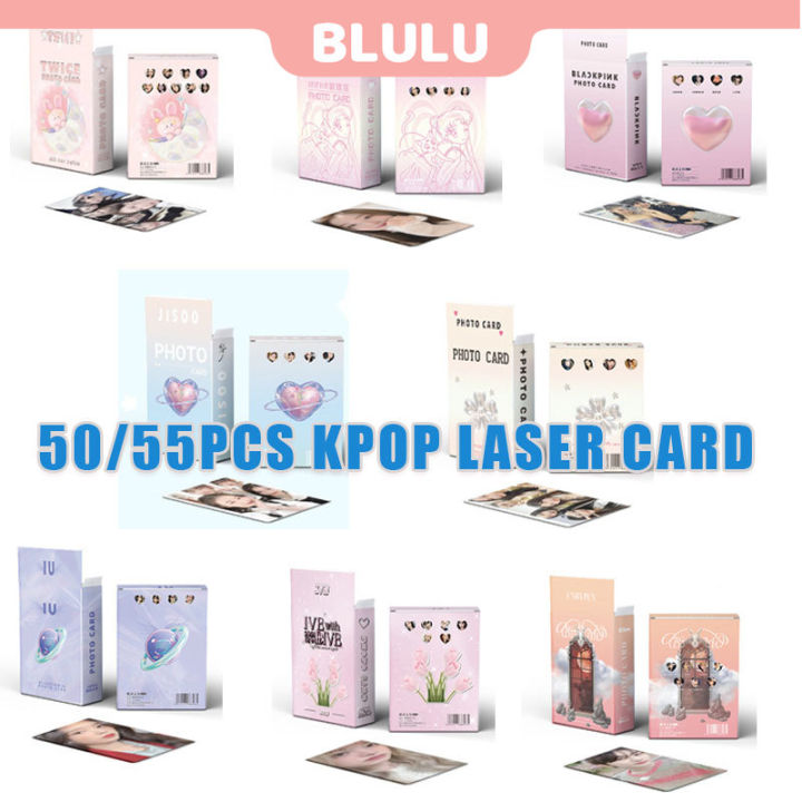 50pcs KPOP EN Twice IU Straykids BLACK-PINK IVE Laser Cards Holographic ...