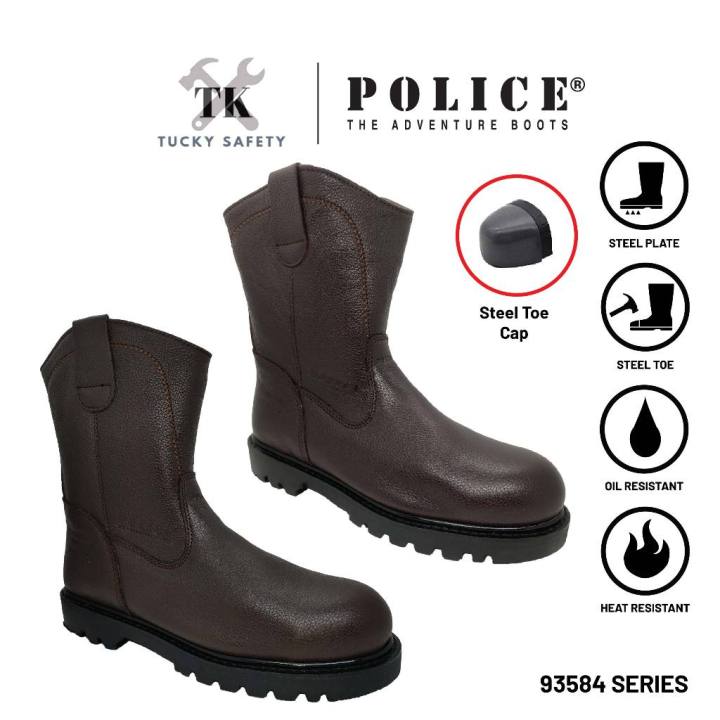 POLICE PREMIUM LEATHER SAFETY BOOT MEN'S HEAVY DUTY SAFETY BOOT KASUT ...
