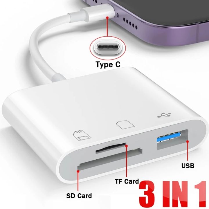 USB C Card Reader Type C To SD/TF/USB 2.0 Memory Card Reader 3-in-1 OTG ...