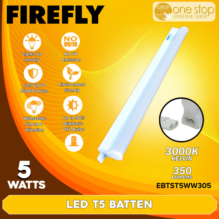 Firefly Original Basic Series LED T5 Batten ( 5W / 165-250V ) Warm White EBTST5WW305 *OSOS ...