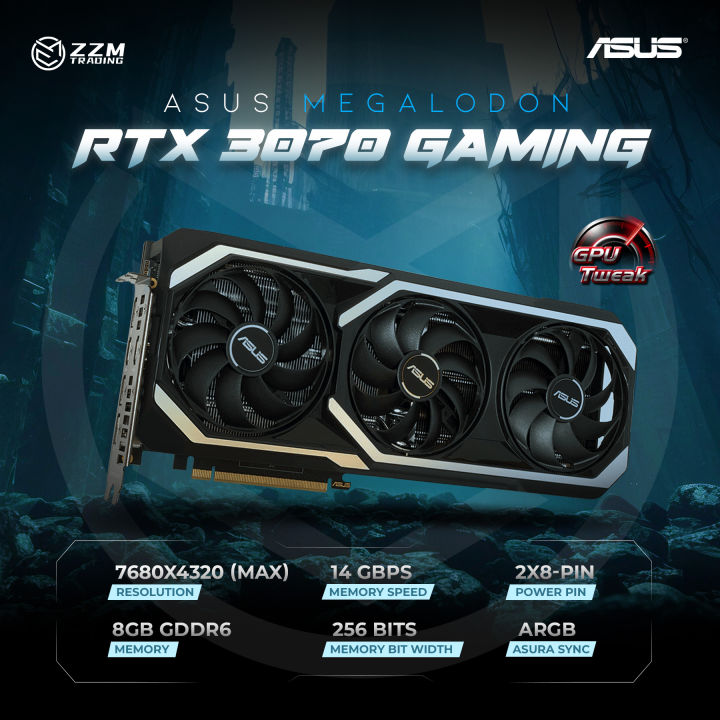 Asus Megalodon RTX 3070 GAMING Graphics Card 8GB GDDR6 OC mode ...
