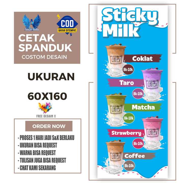 Cetak Spanduk Banner MINUMAN VIRAL STICKY MILK VARIAN RASA Costom ...