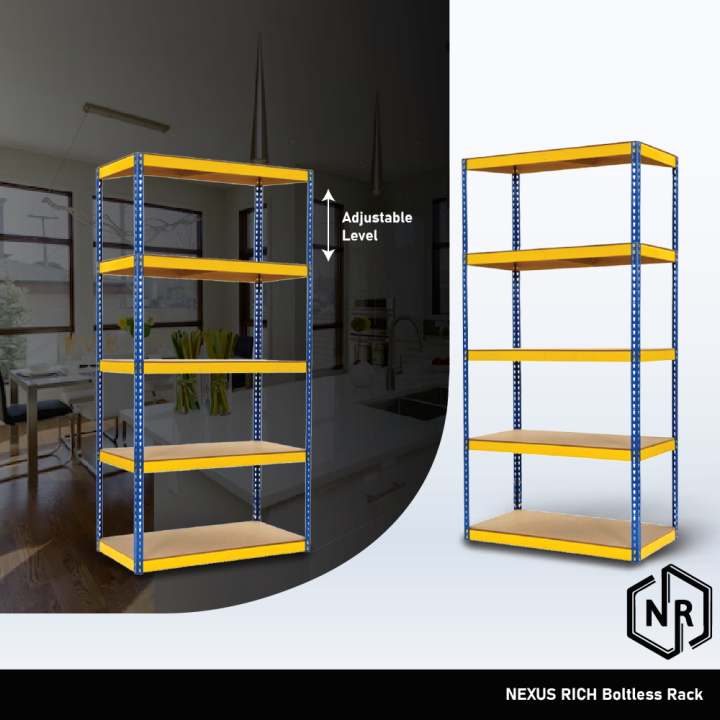 NEXUS [Blue Yellow] 5Level Boltless Rack Heavy Duty 1500kg Storage Rak Home Store Warehouse Rak ...