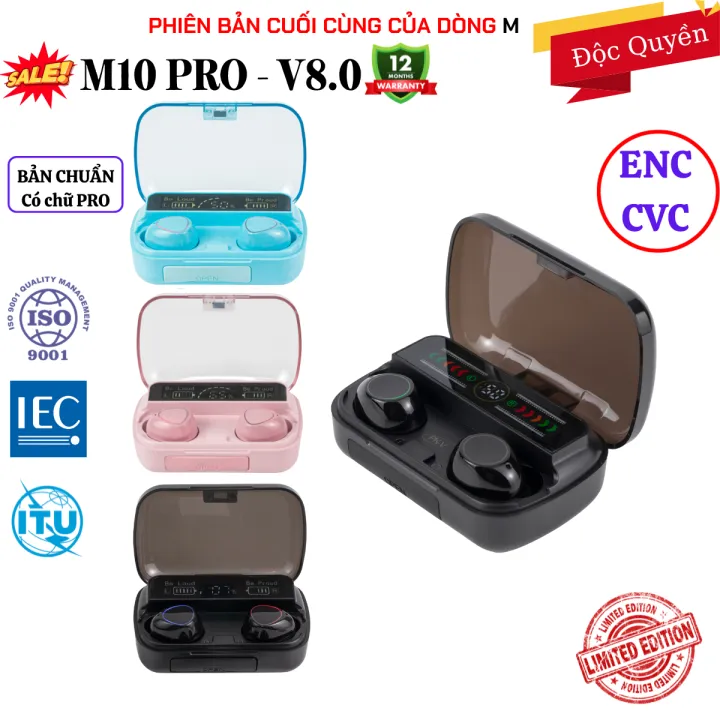 Tai nghe bluetooth M10 Pin Trâu 3500mAh âm thanh trung thực, đèn Led đẹp mắt, hộp sạc có màn ...