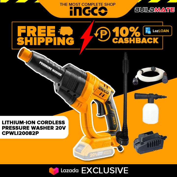 BUILDMATE Ingco 20V Li-Ion Cordless Pressure Washer | Cordless Car ...