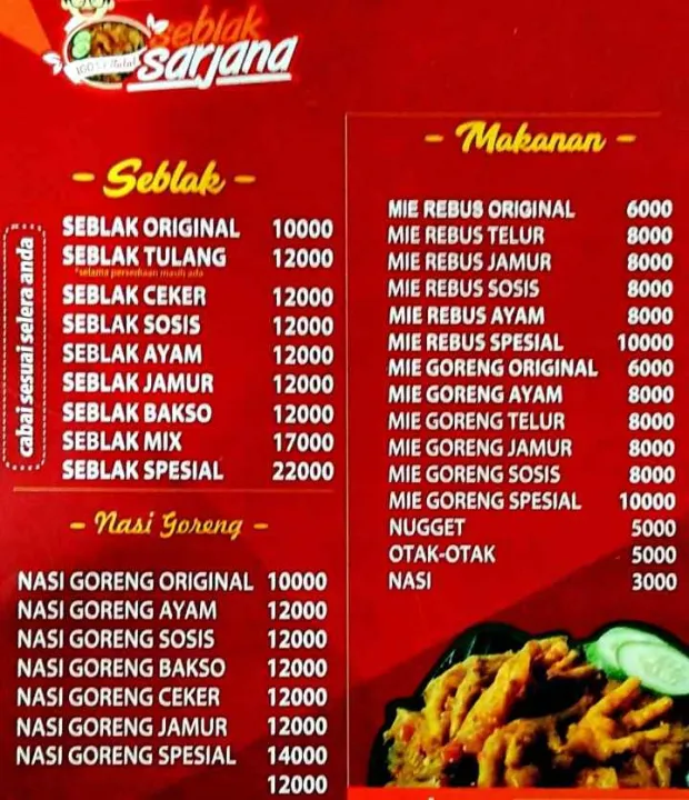 CETAK DAFTAR MENU SEBLAK SEBLAK KEKINIAN SEBLAK NDOWER BISA REQUEST ...