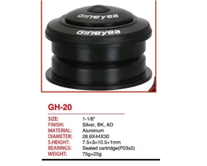 ถ้วยคอจักรยานแบริ่ง gineyea รุ่น gh-20 แบบ integrated oversized Headset ขนาด 1-1/8" 44/44 mm ...