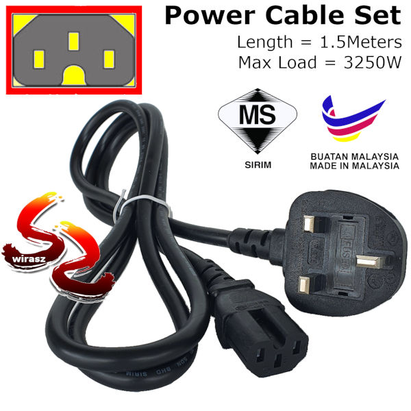 SIRIM Approved Kettle Plug Cord Set 1.5 Meters 3 Pin 250V 13A Power ...
