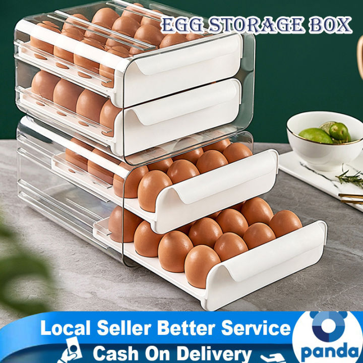 Double Layer Drawer Type Egg Storage Box Kitchen Refrigerator Anti ...