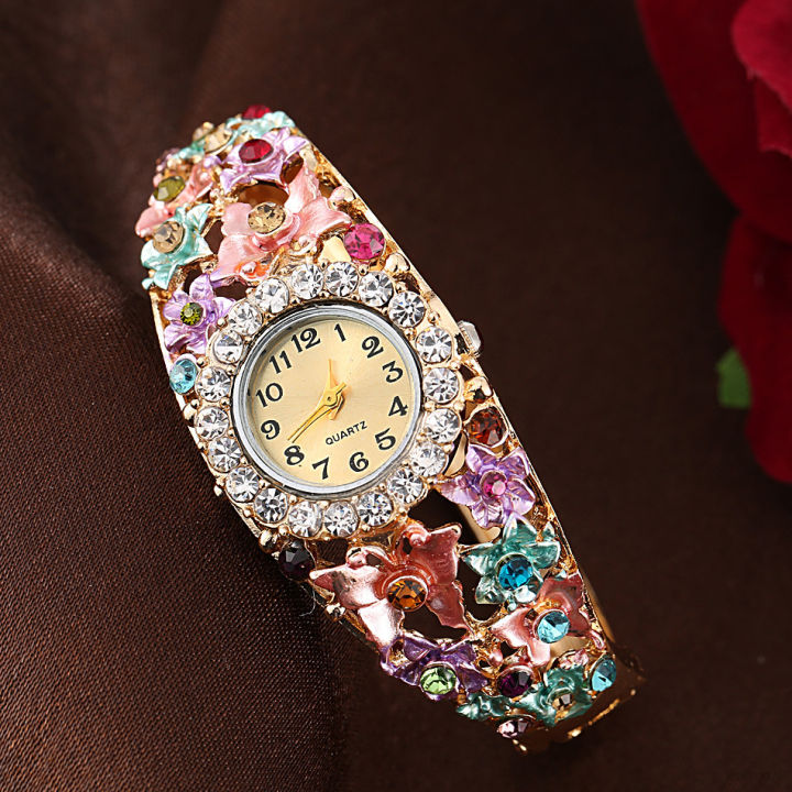clu Watch For Women Luxury Diamond Bracelet Watch Butterfly Flower ...