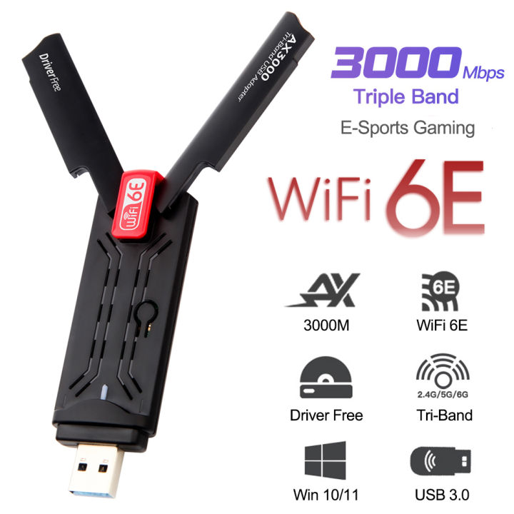 AX3000 USB 3.0 WiFi 6E Adapter 3000Mbps Network Card Tri-Band 2.4G 5G ...