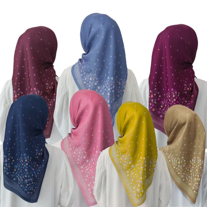 hijab segiempat motif bunga2 terbaru kerudung segi4 jilbab voal premium ...