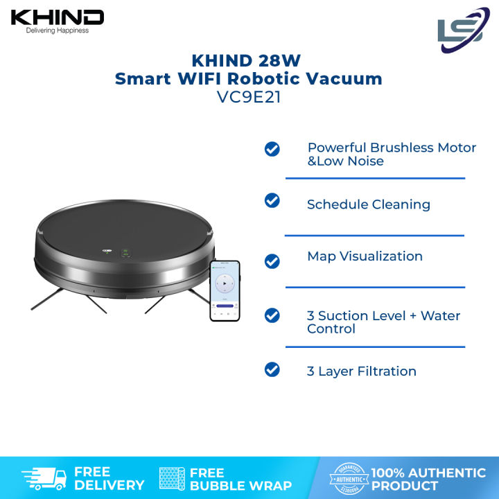 KHIND 28W Smart WIFI Robotic Vacuum VC9E21 | Powerful Brushless Motor ...
