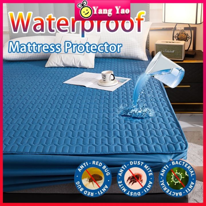 100% Waterproof Mattress Protector Washable Quited Fitted Sheet Waterproof Bedsheet Bedspread ...
