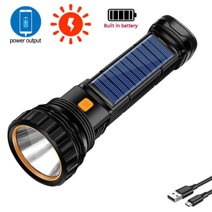 2166A USB/solar rechargeable flashlight built-in battery with side ...