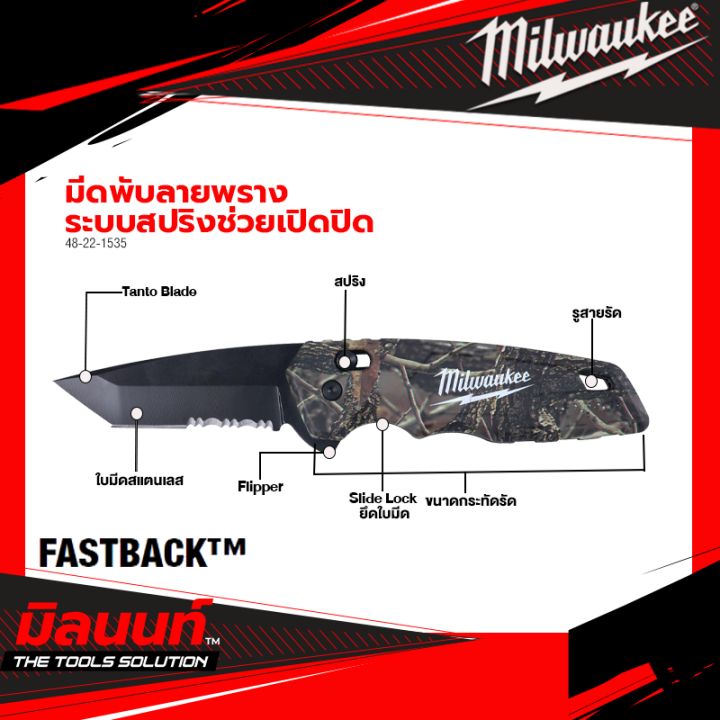 Milwaukee มีดพับ FASTBACK ™ Camo Spring Assisted Knife รุ่น 48-22-1535 ...