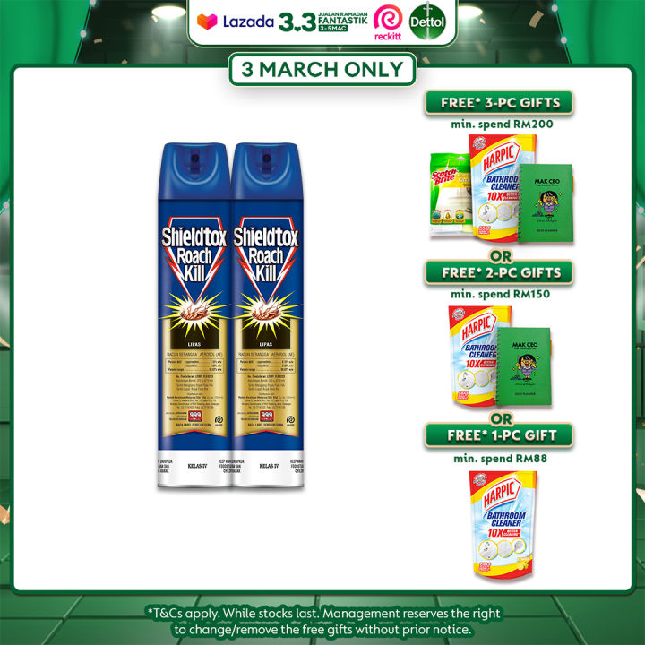 Shieldtox Cockroach Kill Aerosol (570ml x 2) [Twin Pack] (Pembunuh ...