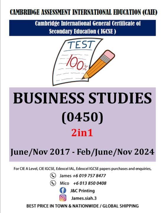 Cambridge Igcse BUSINESS STUDIES 0450(PAPER 1 & 2) PAST YEAR PAPER 2017 ...