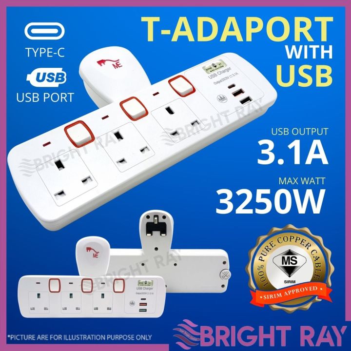 [SIRIM] T-ADAPORT USB TYPE C Port 3.1A Trailing Extension Socket ...