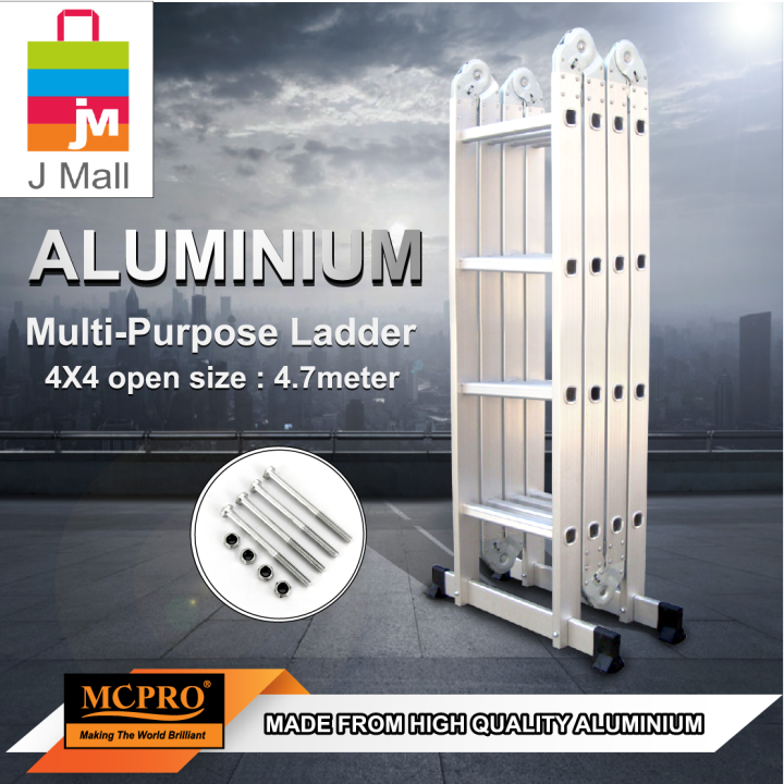 MCPRO Aluminium Multipurpose Ladder 12 steps (3.7m) 16 steps (4.7m) 20 ...