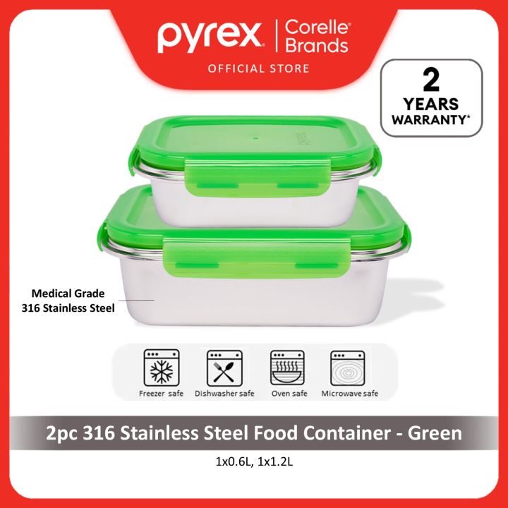PYREX Microwave Safe Stainless Steel Container 2pc Set | Lazada Singapore