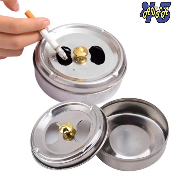 [LINTING BAKO] ASBAK ROKOK DENGAN PENUTUP STAINLESS STEEL PORTABLE ANTI ...