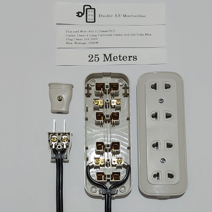 25 Meters 4 Gang Heavy Duty Universal Extension Cord Size #16 (1.25mm² ...