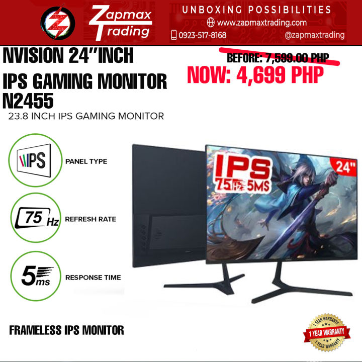 NVISION 24" INCH IPS 100HZ FRAMELESS GAMING MONITOR | Lazada PH