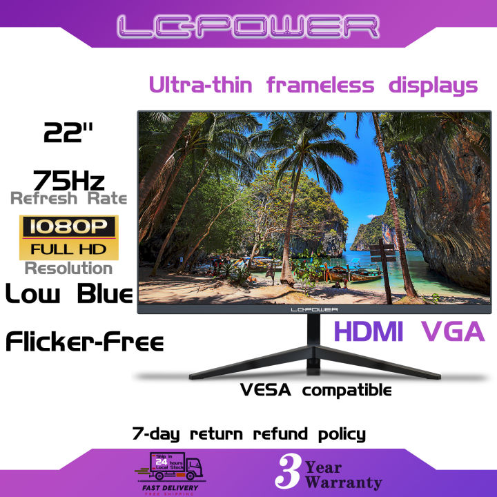LC-POWER Monitor 22 Inch FHD Screen 75Hz VA Panel Frameless Monitor ...