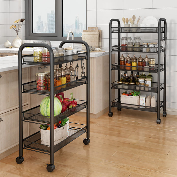 Bathroom kitchen push fruit storage baskets 3 4 5 tier metal trolley ...