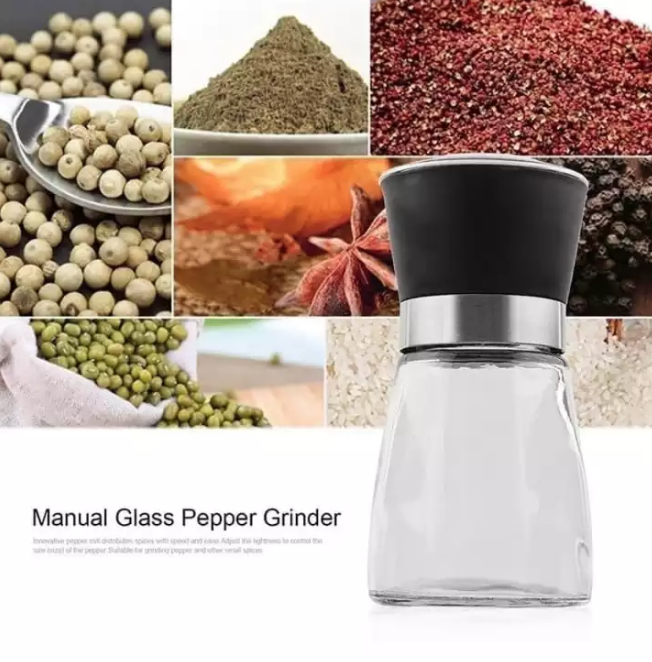 Glass Stainless Salt Pepper Mill Grinder Spice Container Condiment Jar ...