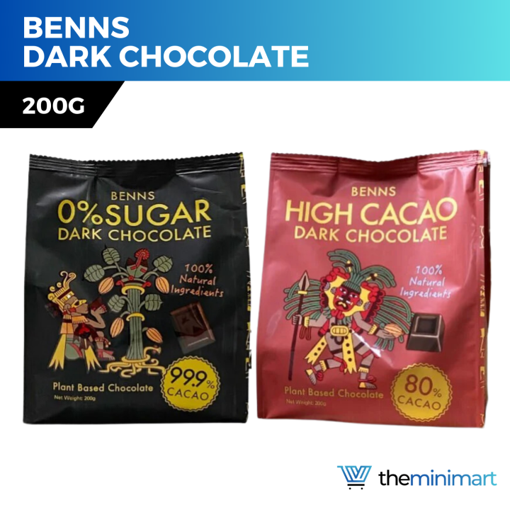 Benns Dark Chocolate 160g - Zero Sugar & 99.9% / Low Sugar & 80% ...