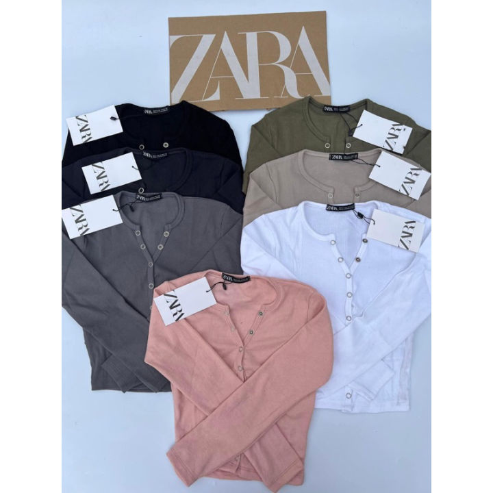 Zara snapondown longsleeve croptop- snap / ondown / vneck | Lazada PH