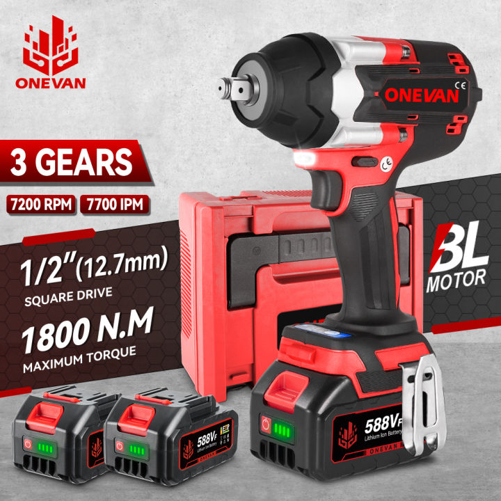 ONEVAN 1800N.M 1/2 inch Brushless Electric Impact Wrench Cordless ...