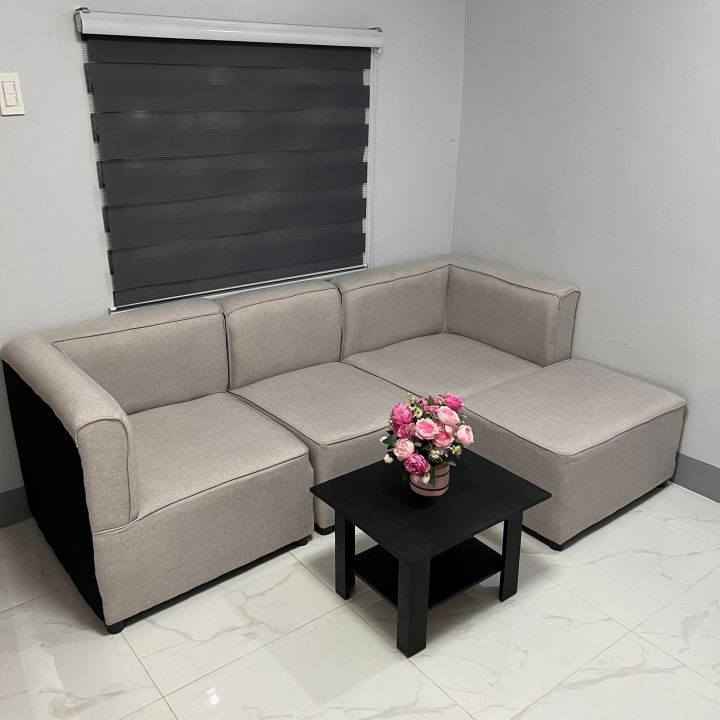 sala set L shaped light grey fabric sofa with center table uratex foam ...